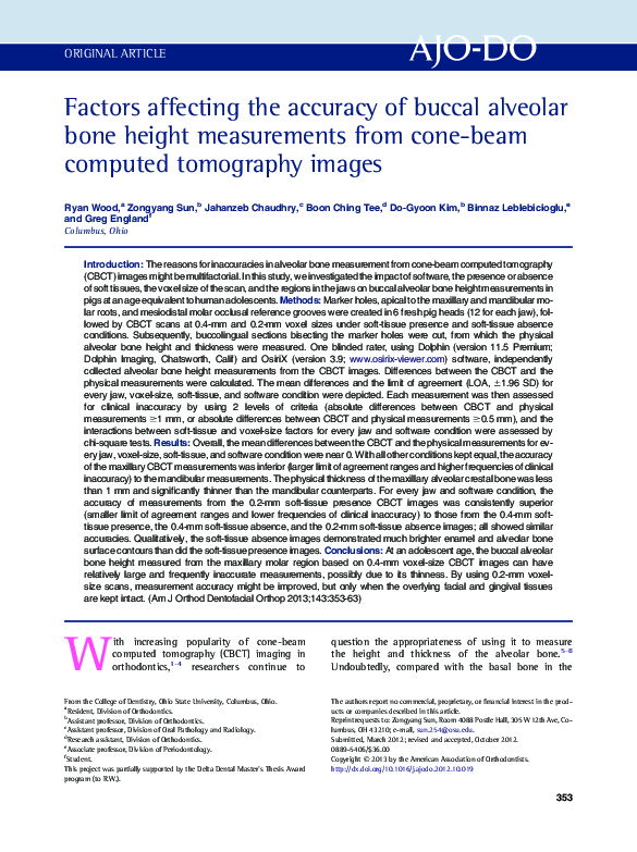 Pdf Factors Affecting The Accuracy Of Buccal Alveolar Bone Height Measurements From Cone Beam