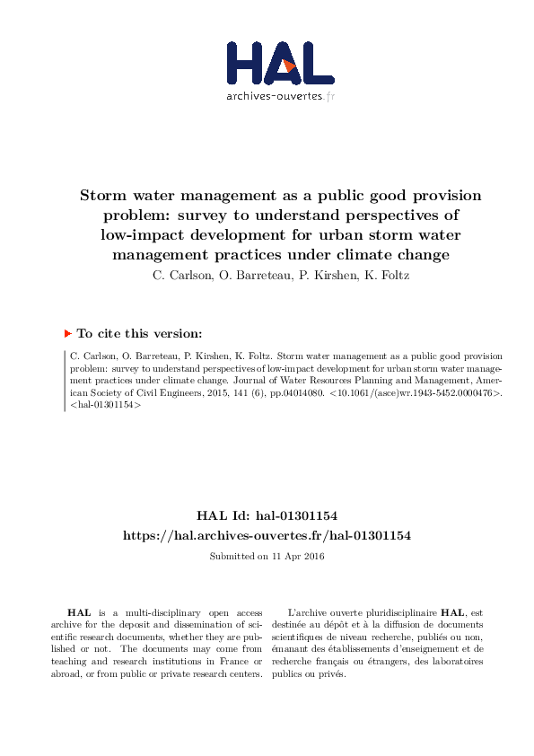 (PDF) Storm Water Management as a Public Good Provision Problem: Survey ...