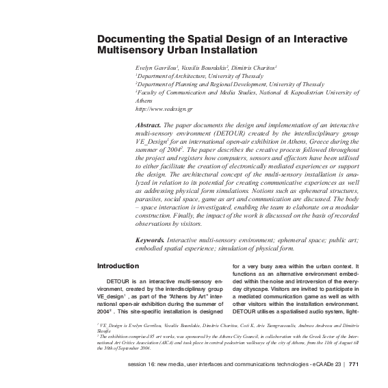 (PDF) Documenting the Spatial Design of an Interactive Multisensory Urban Installation