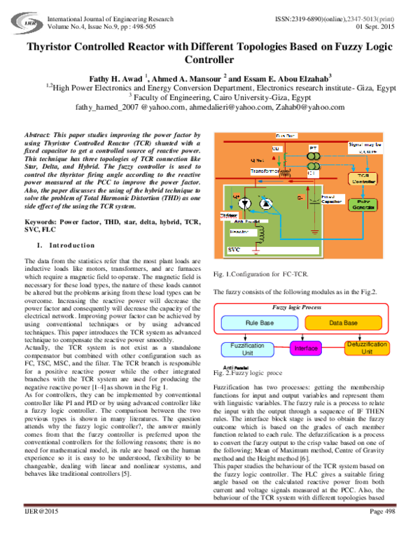 Pdf Thyristor Controlled Reactor With Different Topologies Based On Fuzzy Logic Controller