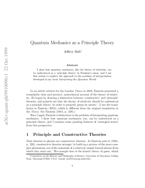 (PDF) Quantum Mechanics as a Principle Theory