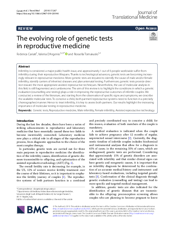 (PDF) The evolving role of genetic tests in reproductive medicine