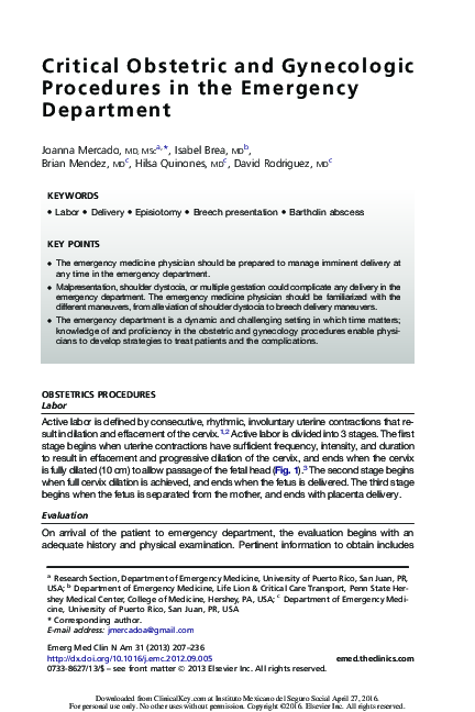 (PDF) Critical Obstetric and Gynecologic Procedures in the Emergency ...
