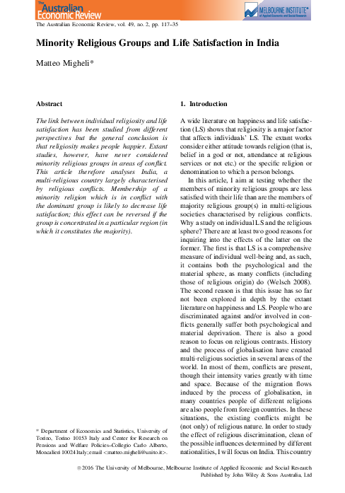 Minority Religious Groups and Life Satisfaction in India