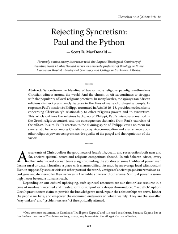 (PDF) Rejecting Syncretism: Paul and the Python