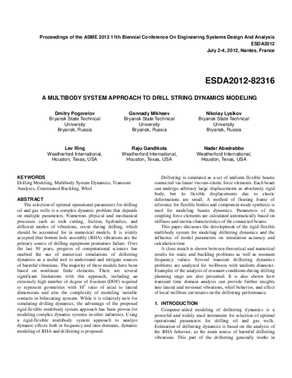 (PDF) A Multibody System Approach to Drill String Dynamics Modeling