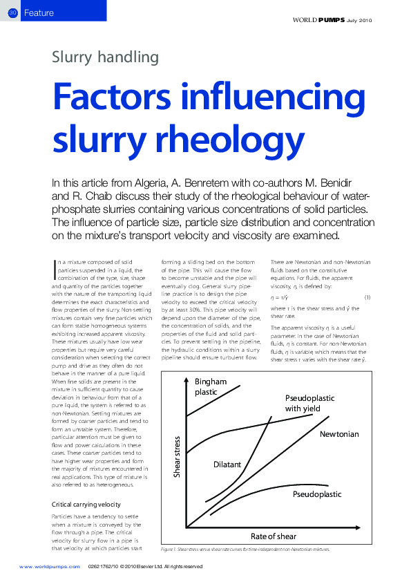 (PDF) Factors influencing slurry rheology