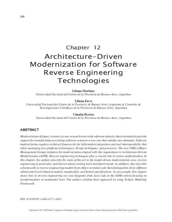 (PDF) Architecture-Driven Modernization for Software Reverse Engineering Technologies