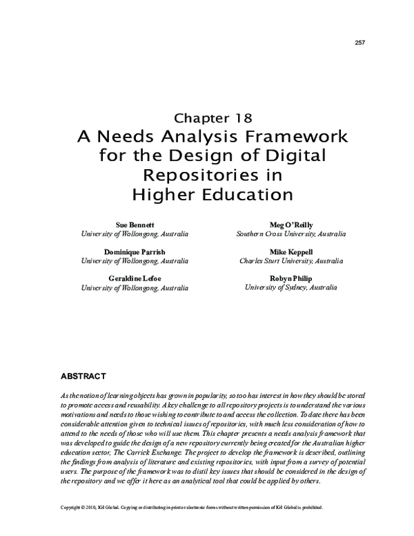 (PDF) A Needs Analysis Framework for the Design of Digital Repositories in Higher Education