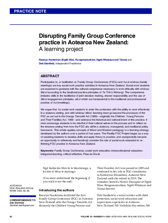 (PDF) Disrupting Family Group Conference practice in Aotearoa New ...