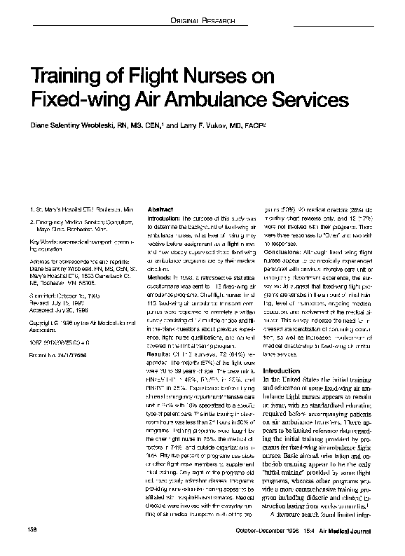 (PDF) Training of flight nurses on fixed-wing air ambulance services