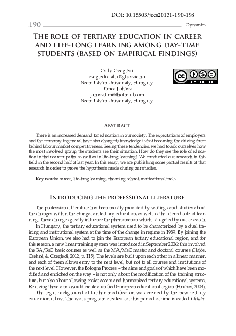 (PDF) The role of tertiary education in career and life-long learning ...