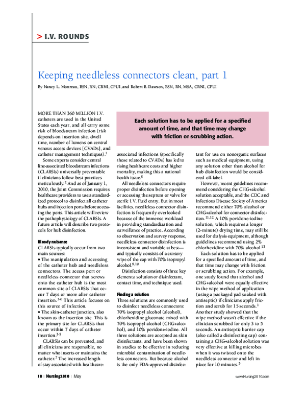 (PDF) Keeping needleless connectors clean, part 1