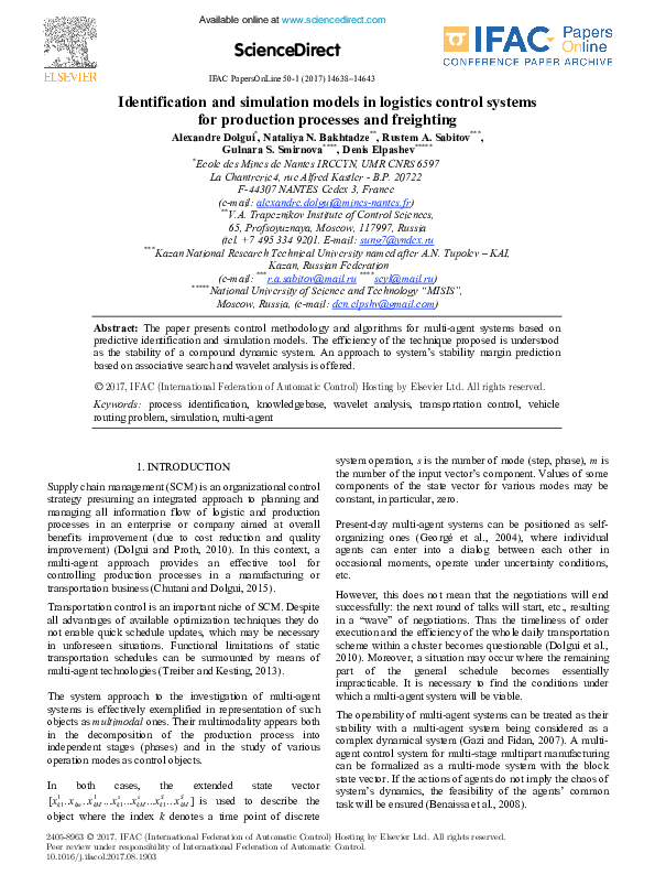 (PDF) Identification and simulation models in logistics control systems for production processes ...
