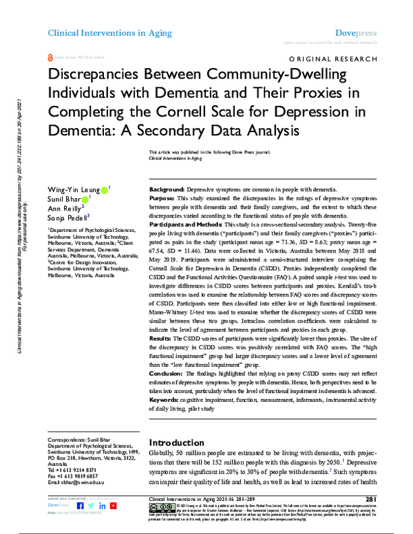 (PDF) Discrepancies Between Community-Dwelling Individuals with ...