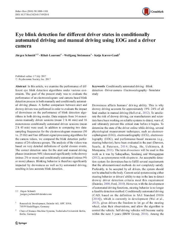 Pdf Eye Blink Detection For Different Driver States In Conditionally