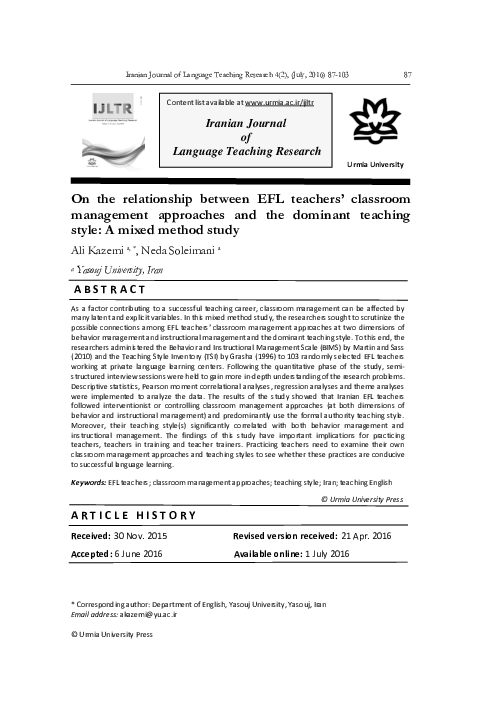 (PDF) On the Relationship between EFL Teachers’ Classroom Management ...