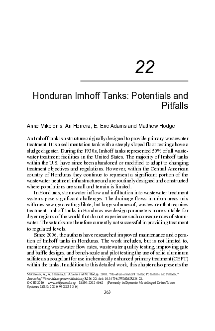 (PDF) Honduran Imhoff Tanks: Potentials and Pitfalls (PDF) Honduran Imhoff Tanks: Potentials and Pitfalls