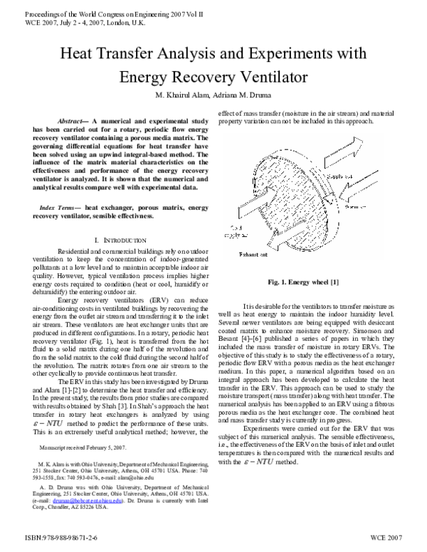 (PDF) Heat Transfer Analysis and Experiments with Energy Recovery ...