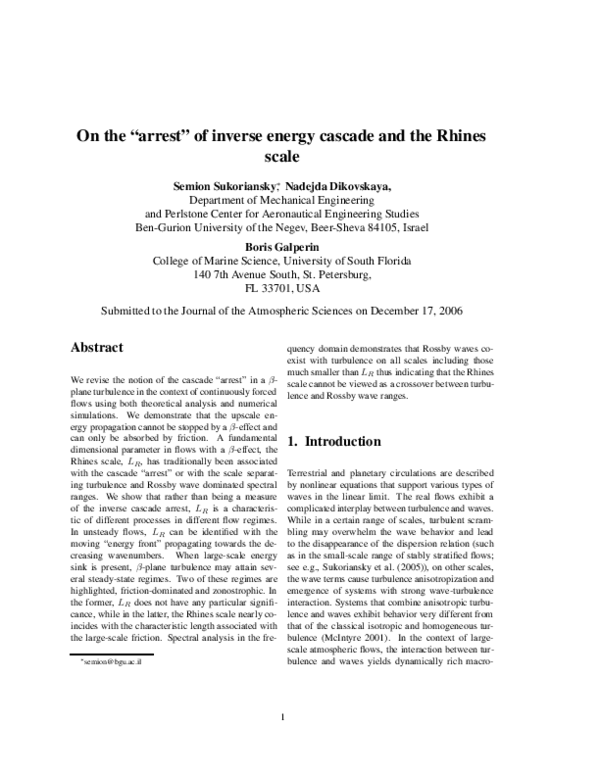 (PDF) On the Arrest of Inverse Energy Cascade and the Rhines Scale