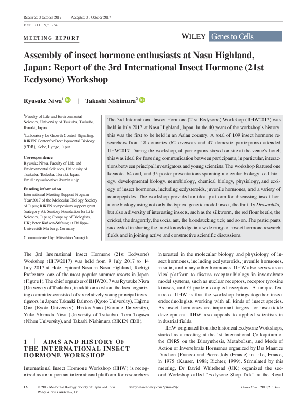 (PDF) Assembly of insect hormone enthusiasts at Nasu Highland, Japan ...