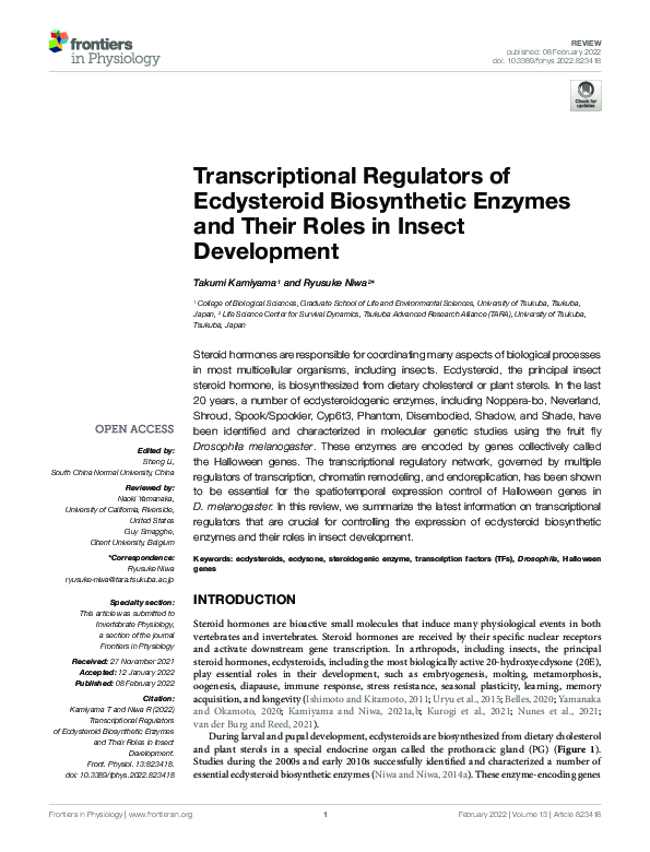 (PDF) Transcriptional Regulators of Ecdysteroid Biosynthetic Enzymes ...