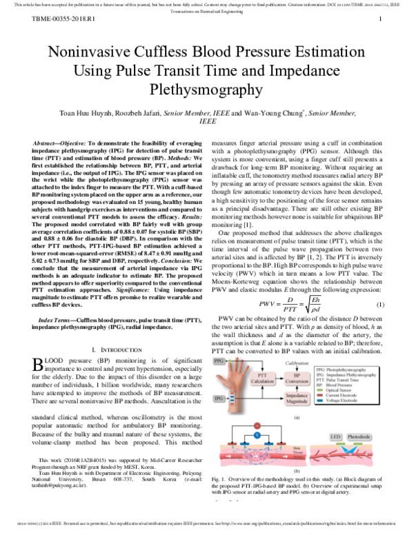 (PDF) Noninvasive cuffless blood pressure estimation using pulse transit time and Hilbert–Huang ...