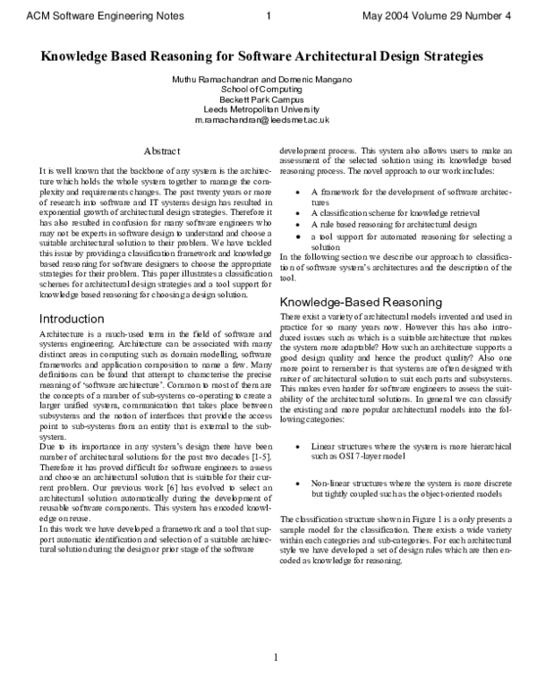 (PDF) Knowledge based reasoning for software architectural design ...
