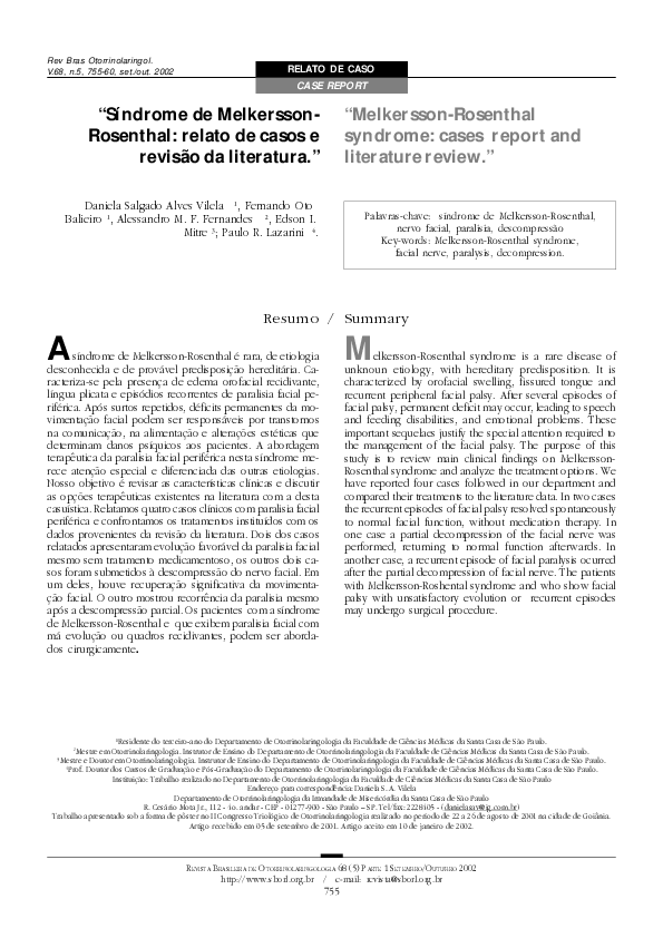 (PDF) Síndrome de Melkersson-Rosenthal: relato de casos e revisão da ...