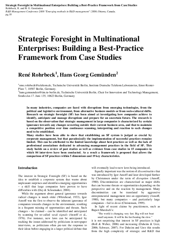 (PDF) Strategic Foresight in multinational enterprises a case study on the Deutsche Telekom ...