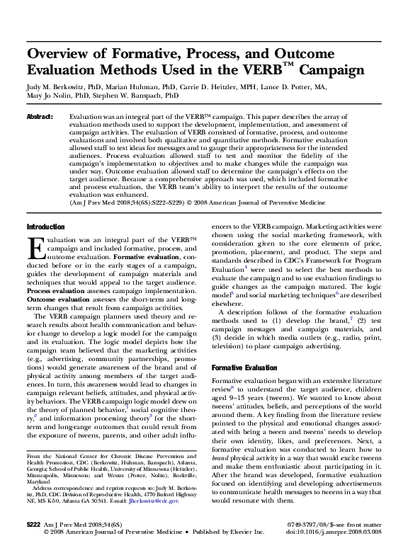 (PDF) Overview of Formative, Process, and Outcome Evaluation Methods ...