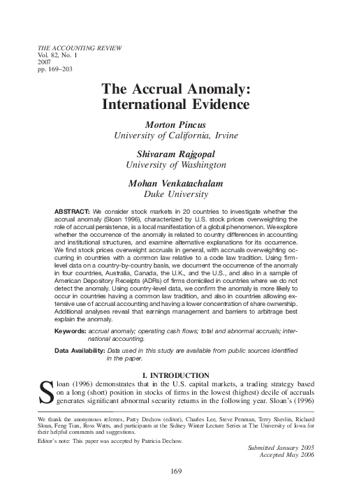 (PDF) The Accrual Anomaly: International Evidence