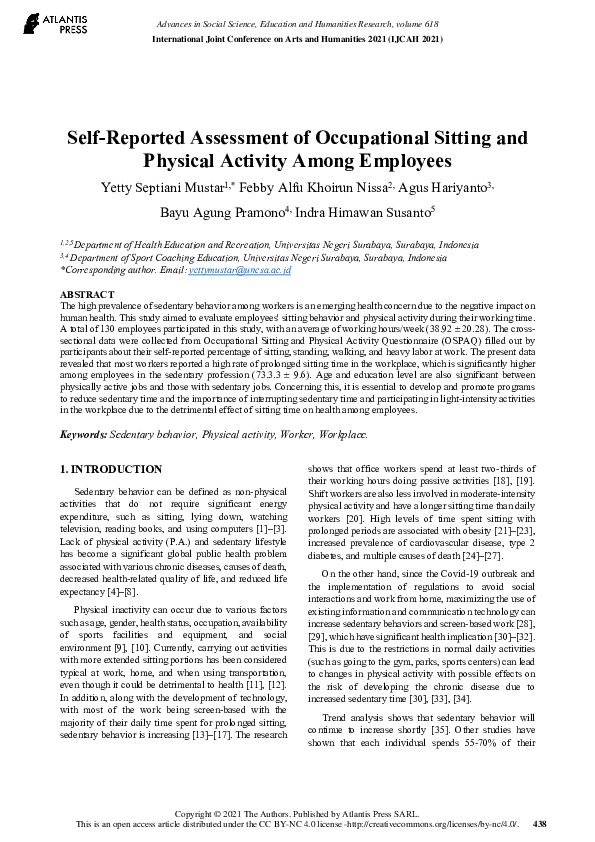 (PDF) Self-Reported Assessment of Occupational Sitting and Physical Activity Among Employees