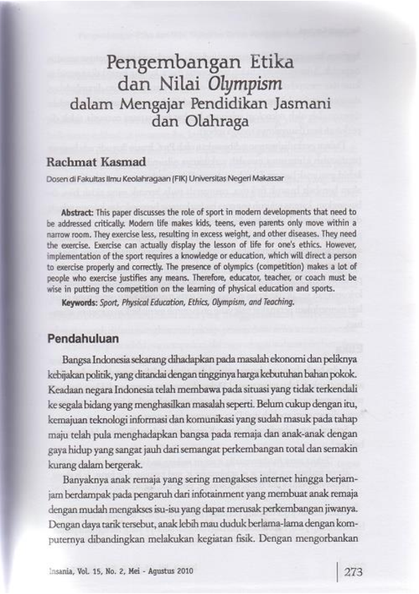 (PDF) Pengembangan Etika dan Nilai Olympis dalam Mengajar Pendidikan Jasmani dan Olahraga