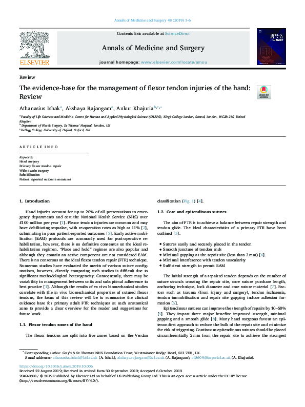 (PDF) The evidence-base for the management of flexor tendon injuries of ...