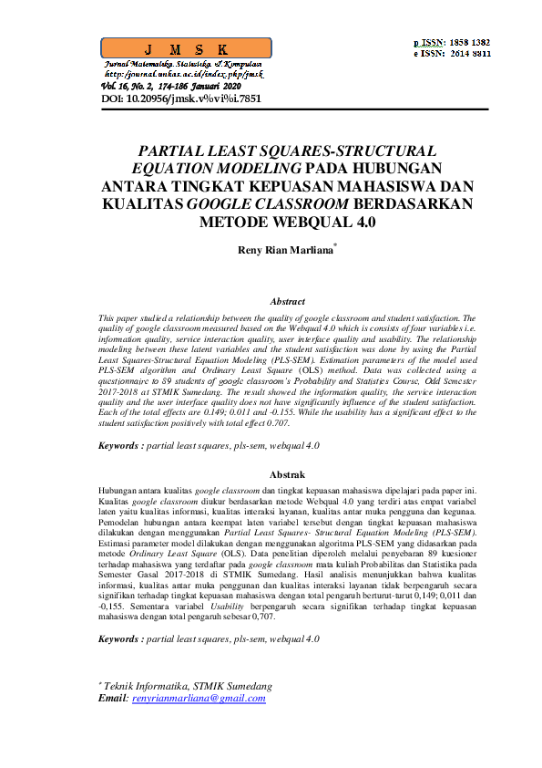 (PDF) Partial Least Square-Structural Equation Modeling Pada Hubungan Antara Tingkat Kepuasan ...