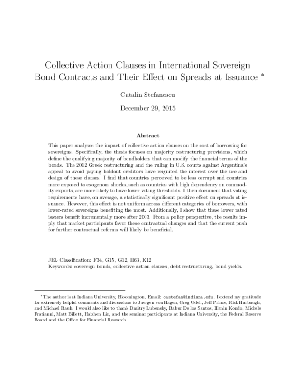 (PDF) Collective Action Clauses in International Sovereign Bond ...