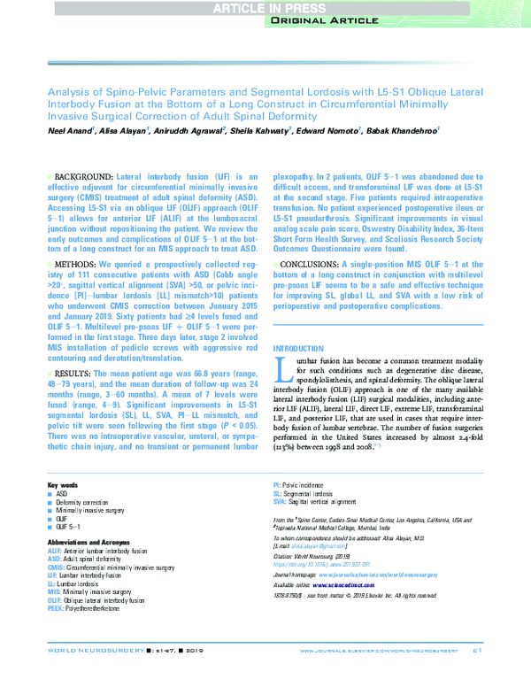 (PDF) Analysis of Spino-Pelvic Parameters and Segmental Lordosis with ...