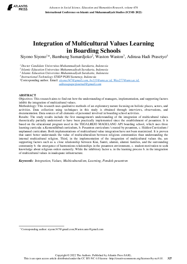 (PDF) Integration of Multicultural Values Learning in Boarding Schools