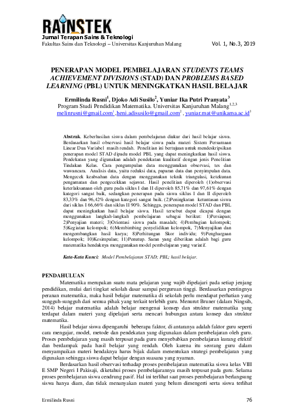 (PDF) Penerapan Model Pembelajaran Students Teams Achievement Divisions ...