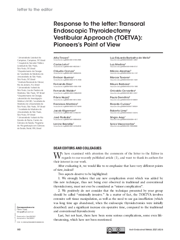(PDF) Response to the letter: Transoral Endoscopic Thyroidectomy ...
