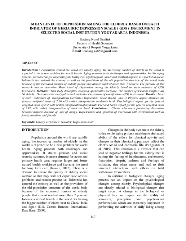 (PDF) Mean Level of Depression Among The Elderly Based on Each ...