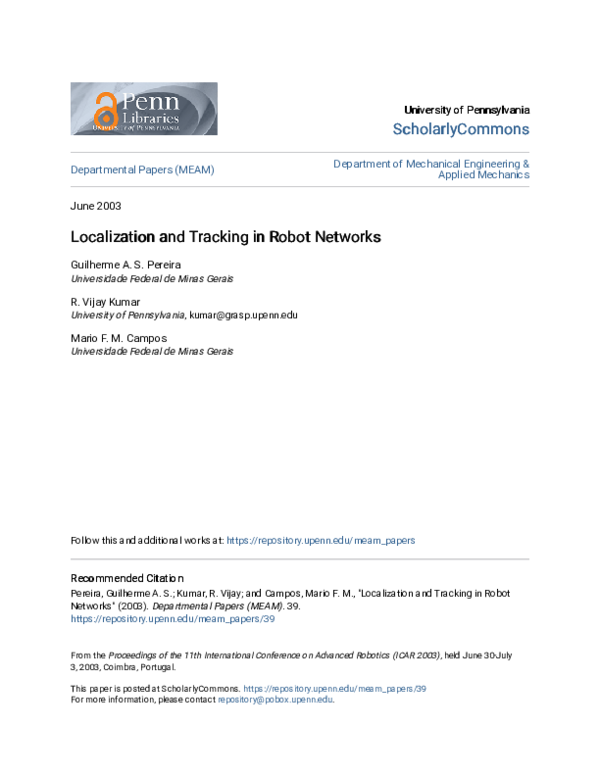 (PDF) Localization and tracking in robot networks