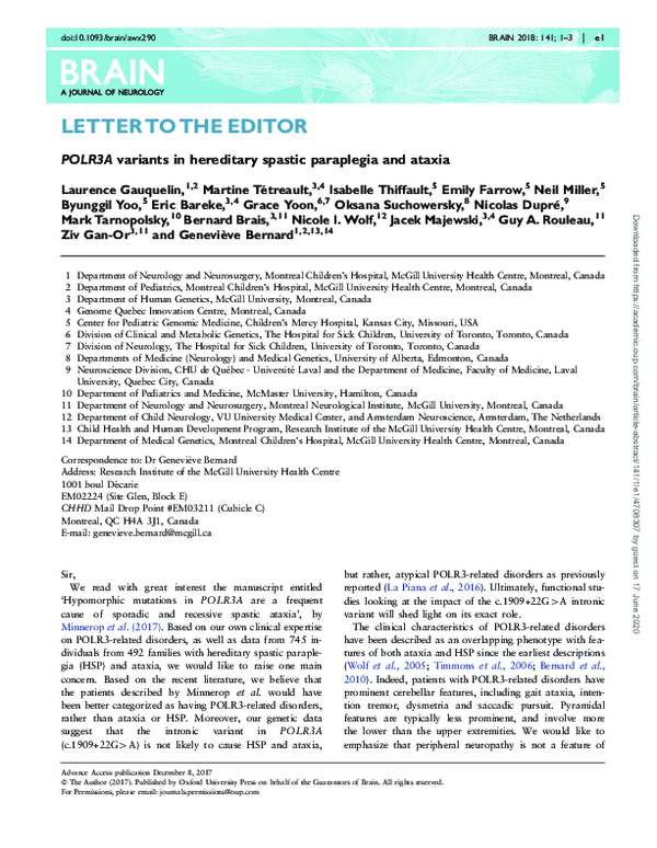 (PDF) POLR3A variants in hereditary spastic paraplegia and ataxia