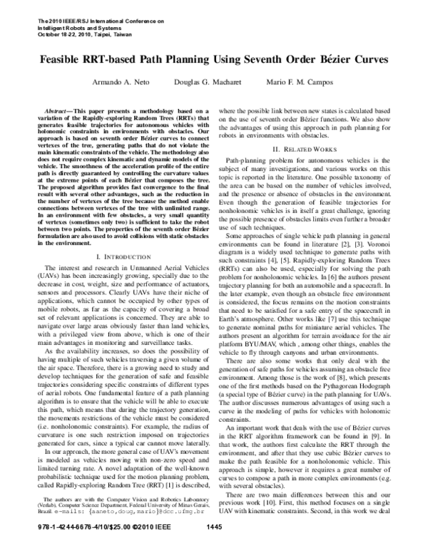 Pdf Feasible Rrt Based Path Planning Using Seventh Order Bézier Curves 