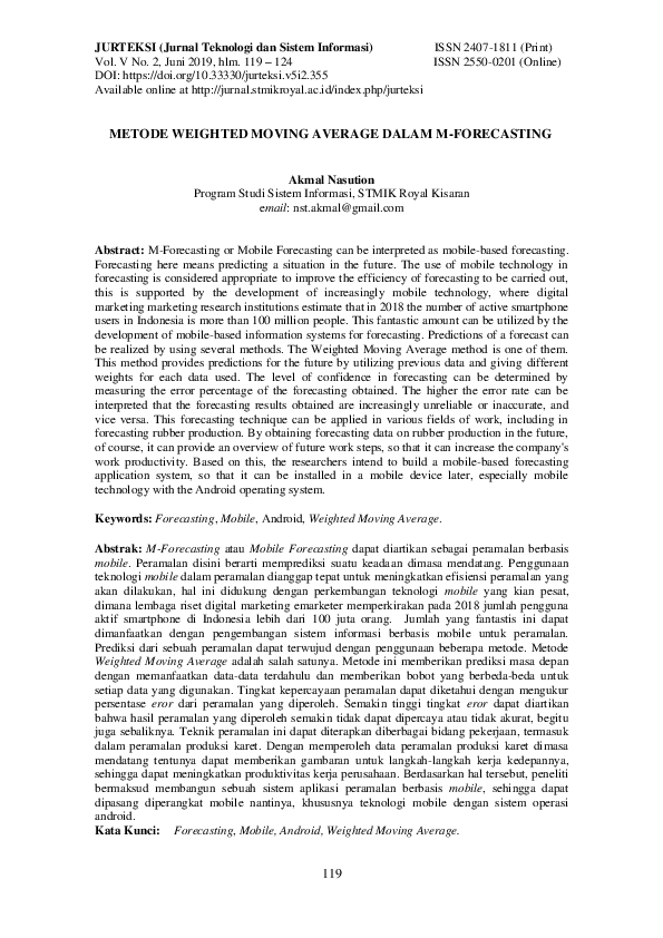(PDF) Metode Weighted Moving Average Dalam M-Forecasting