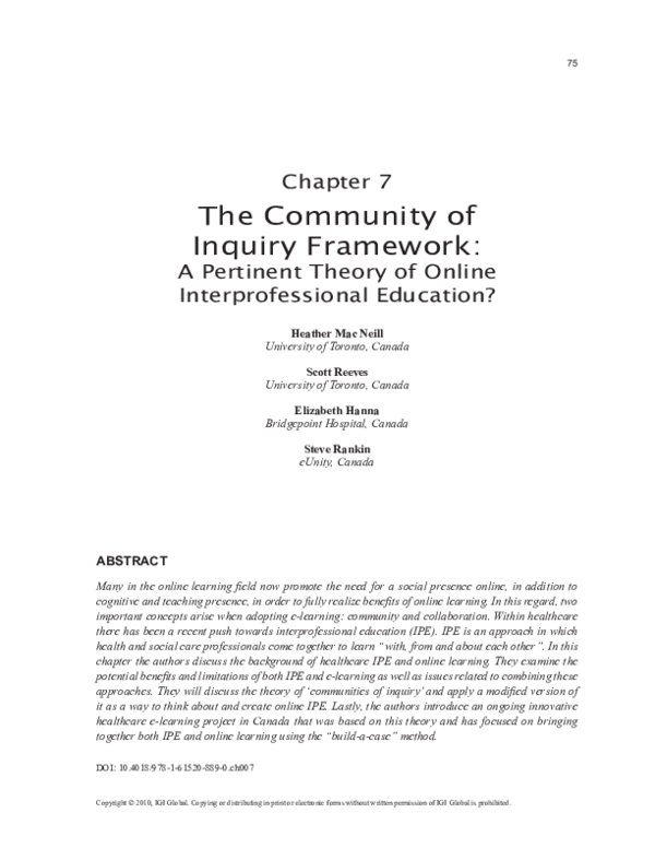 (PDF) The Community of Inquiry Framework