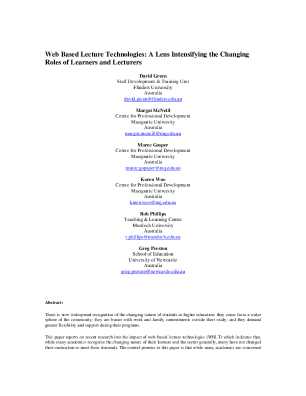 (PDF) Impact of Web-Based Lecture Technologies on Learner Roles