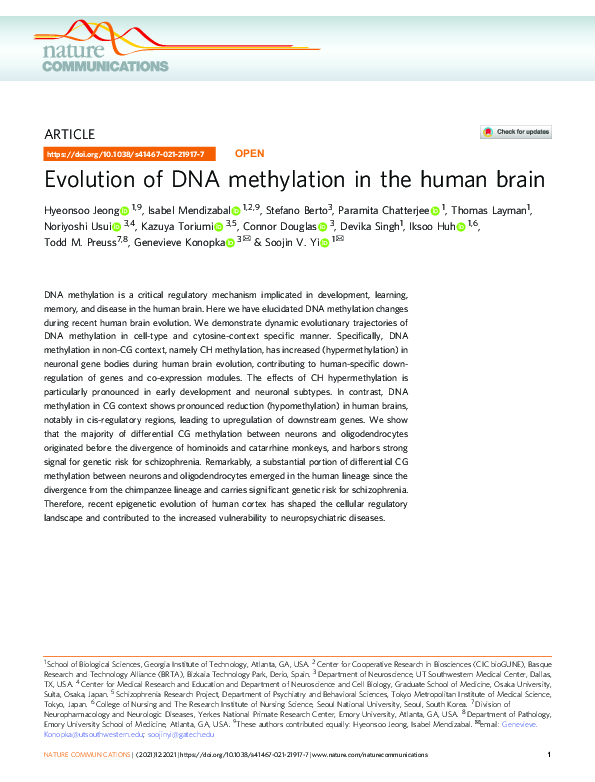 (PDF) Evolution of DNA methylation in the human brain
