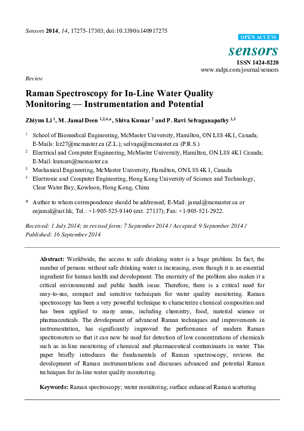 (PDF) Review Raman Spectroscopy for In-Line Water Quality Monitoring ...